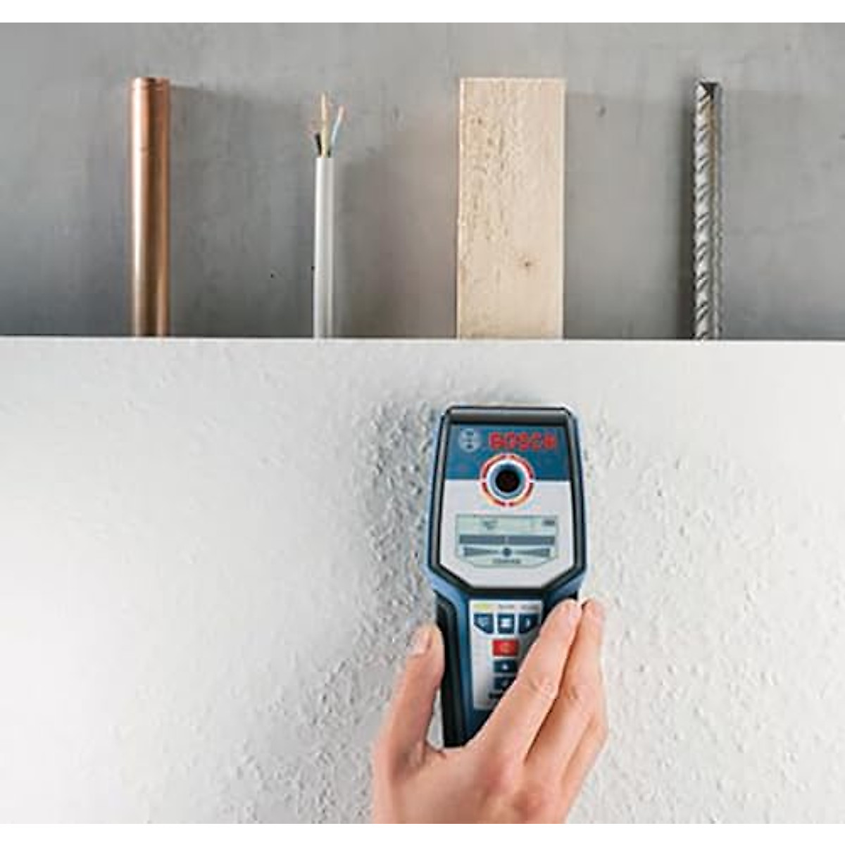 BOSCH GMS 120 Wall Scanner with Modes for Wood, Metal, and Live Wiring, Includes 9V Battery, Hand Strap, & Pouch