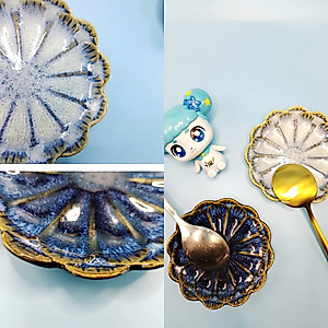 NJLJOM 2 Pack Ceramic Spoon Rest, Sunflower Shape Heat-Resistant Utensil Rest for Kitchen Counter, Coffee Spoon Rest, Dessert Plates，Small Serving Plates, Kitchen Accessories (Deep Color)