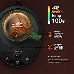 oroton Coffee Mug Warmer Electric Cup Warmer for Office Desk Use,Auto Shut Off,4.3 Inch Large Heated Plate,8 Temperature Settings, 1-8 Hour Timer Settings, Smart Coffee Warmer Plate Milk Tea Water