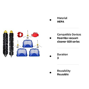 DLD Accessory for Irobot Roomba 600 610 620 650 Series Vacuum Cleaner Replacement Part Kit - Includes 3 Pack Filter, Side Brush, and 1 Pack Bristle Brush