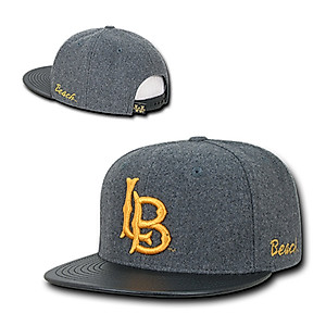 University of Cal State Long Beach CSULB The Beach Melton Wool Vinyl NCAA Retro Flat Bill Officially Licensed Snapback Baseball Cap Hat Dark Gray