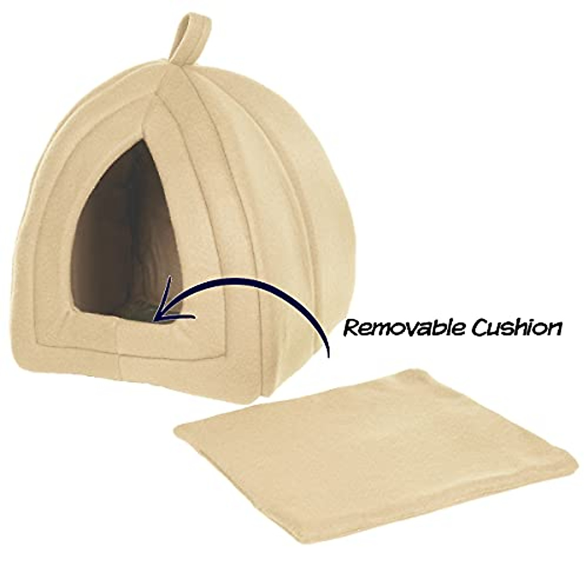 Cat House - Indoor Bed with Removable Foam Cushion - Pet Tent for Puppies, Rabbits, Guinea Pigs, Hedgehogs, and Other Small Animals by PETMAKER (Tan),(L) 13.5” x (W) 13.5” x (H) 15”