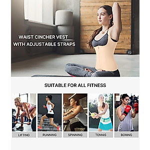 Nebility Women Waist Trainer Corset Zipper Vest Body Shaper Cincher Tank Top with Adjustable Straps (M, Beige)