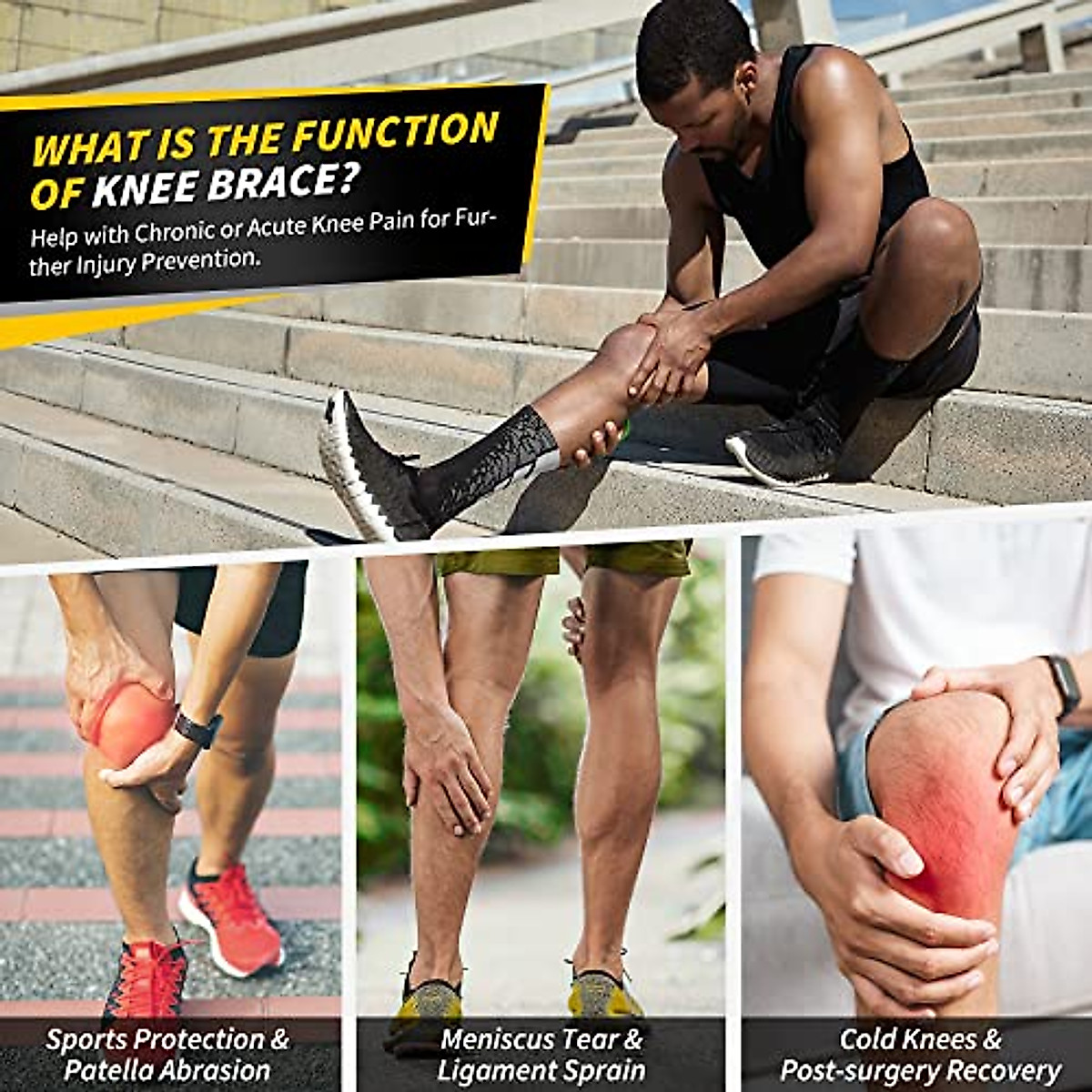 CAMBIVO Knee Braces for Knee Pain, 2 Pack Knee Compression Sleeves, Knee Support with Side Stabilizers & Patella Gel Pad for Workout, Knee Pain Relief, Arthritis（X-Large, STS-Black）