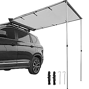 VEVOR Car Side Awning, 6.6'x8.2', Pull-Out Retractable Vehicle Awning Waterproof UV50+, Telescoping Poles Trailer Sunshade Rooftop Tent w/ Carry Bag for Jeep/SUV/Truck/Van Outdoor Camping Travel, Grey