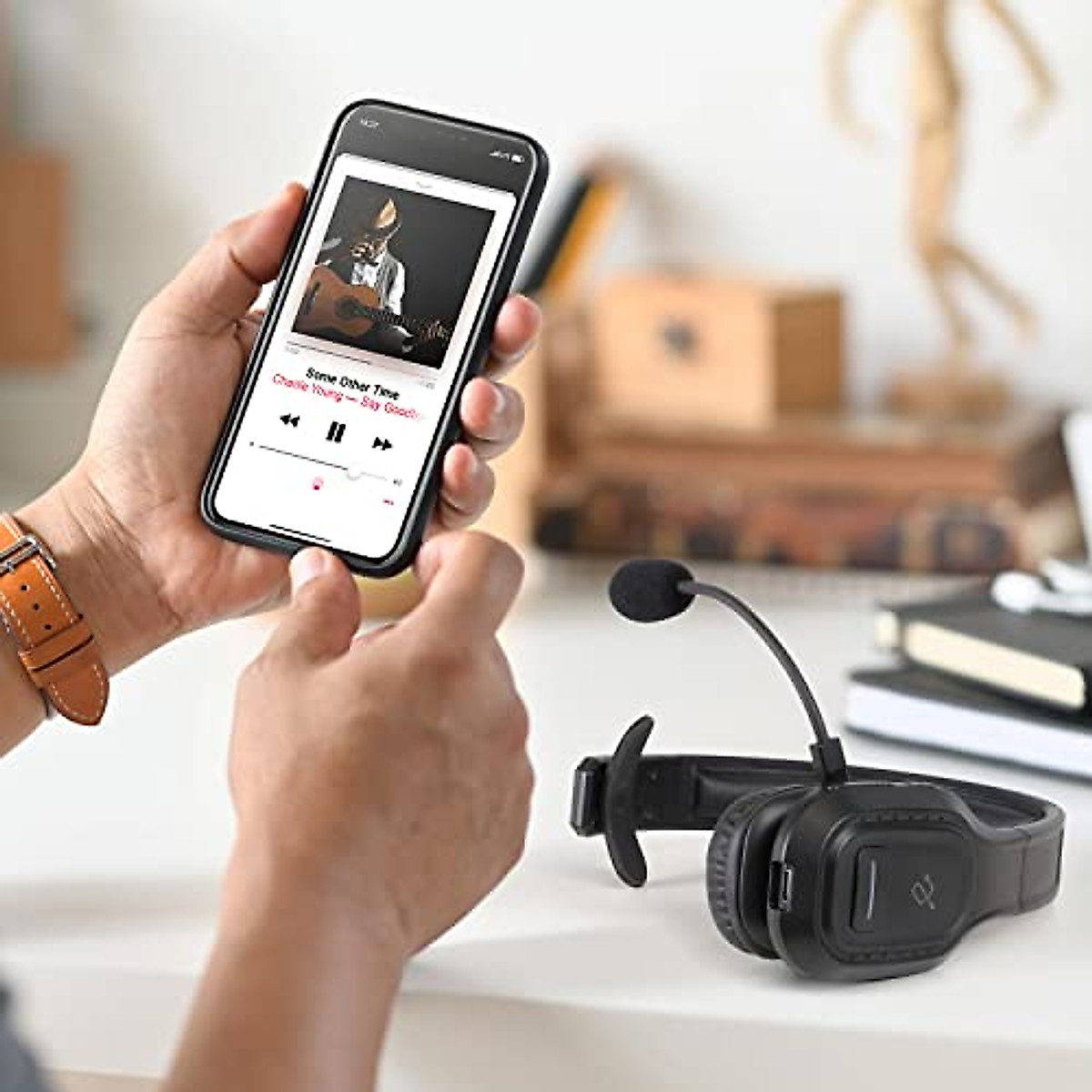 Aluratek Wireless Bluetooth 5.0 Headset with Noise Cancelling Boom Mic, for Car, Truck Driver, Business, School, Home Office, Cell Phones, PC & MAC, 34Hrs Talk Time (ABHM100F), Black