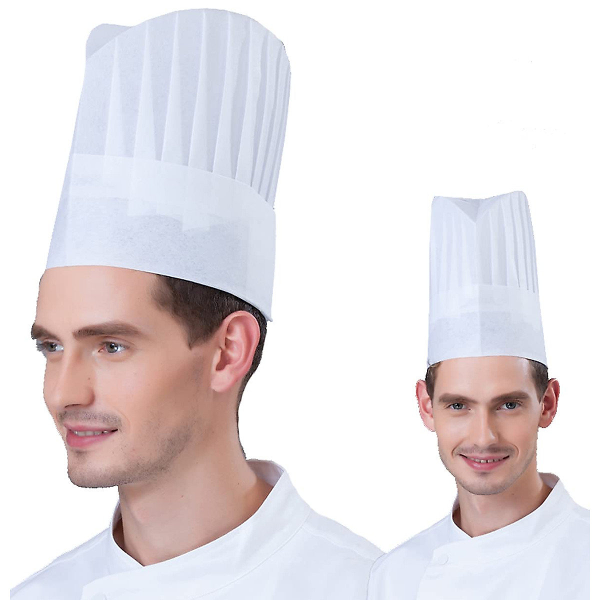 Hyzrz 20 Pack Disposable Non-Woven Paper Fiber Chef Hats for Kids, Adults, Adjustable Unisex White Kitchen Caps Bulk Set (Round, Medium)