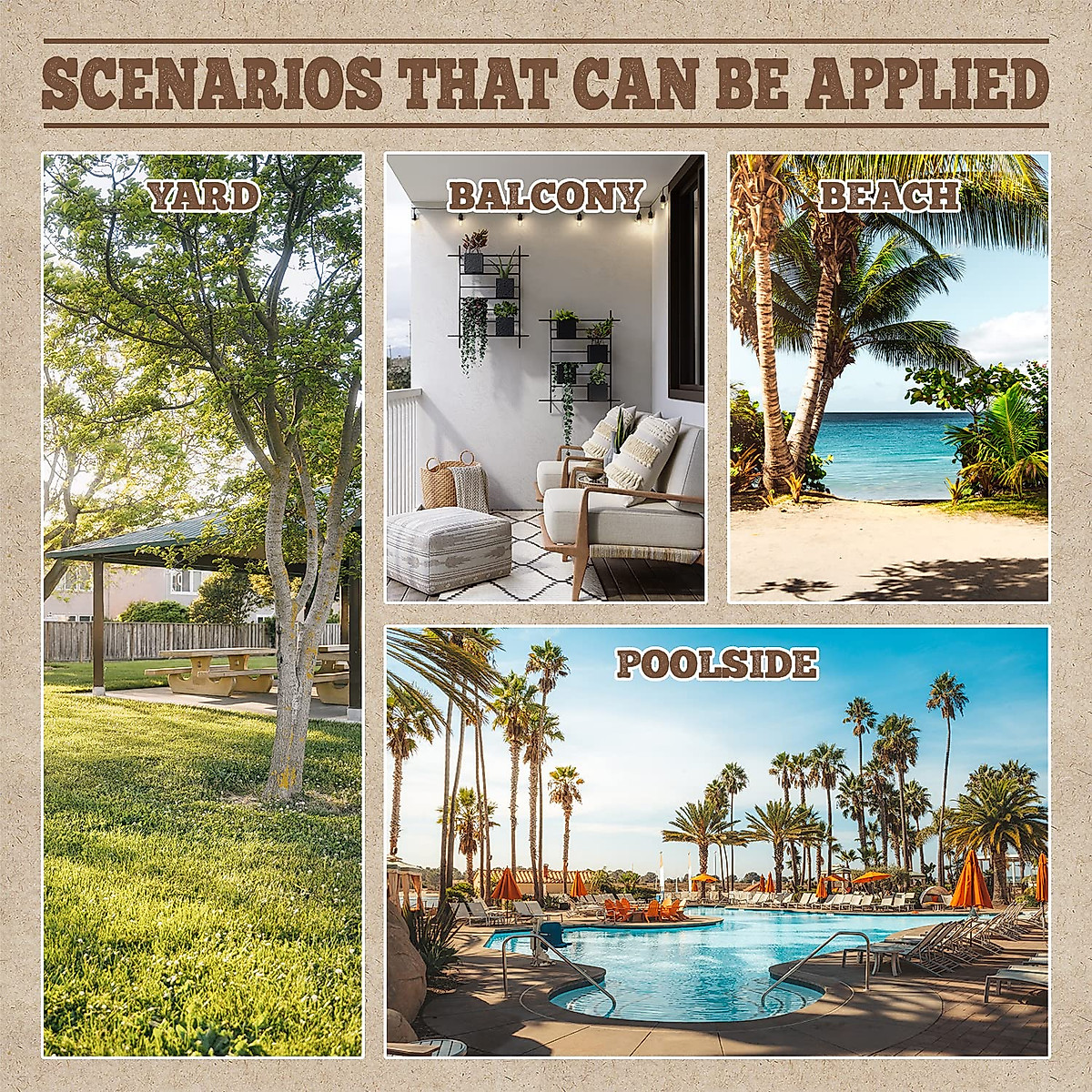 Outdoor Wooden Patio Lounge Chair 2 Set Beach Sling Chair Set Height Portable Reclining Beach Chair Solid Wood Frame with White Polyester Canvas 3 Level,Khaki