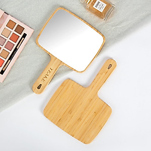 YEAKE Hand Mirror,Natural Bamboo Handheld Mirror with Handle, Single-Sided Portable Travel Vanity Mirror for Men & Women,6.9" W x 9.9" L