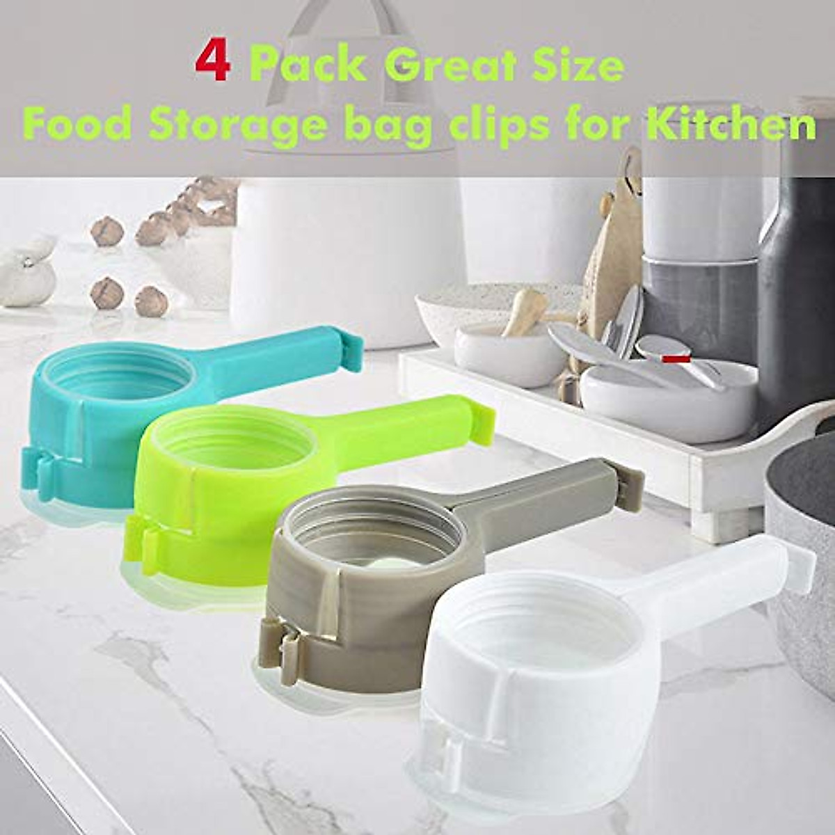 4pcs Food bag clipswith Pour Spouts, Great Clips Bags for Kitchen, Suitable for Small Particle Food, Liquid,Flour and Baby Food Storage Organizer