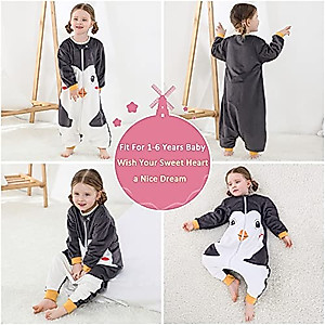 MICHLEY Baby Sleeping Bag Sack Long Sleeve with Feet Winter Swaddle Wearable Blanket for Boys Girls,Penguin,1-3Years