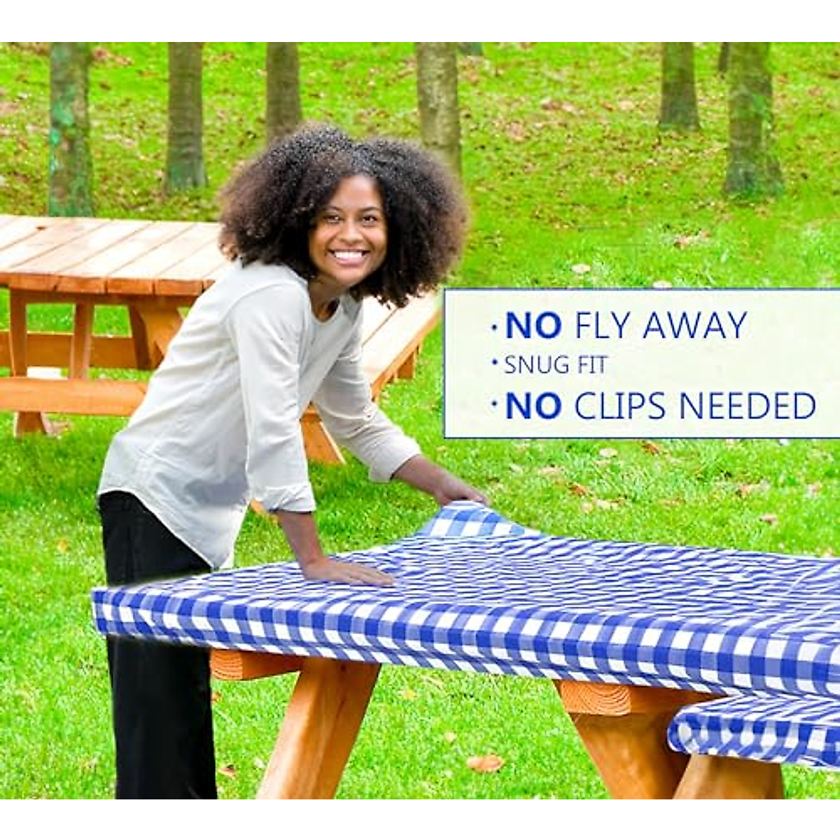 LINPRO 6ft Vinyl Fitted Picnic Table Cover with Bench Covers - Camper and Travel Accessories - Checkered Outdoor Picnic Tablecloth and seat Covers with Elastic Edges Waterproof 3 Pc Set for Patio 72"