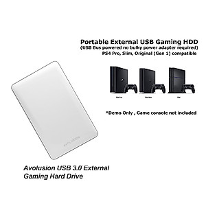 Avolusion T1 Series USB 3.0 Portable External Gaming Hard Drive - White (for PS4, Pre-Formatted) - (2TB)
