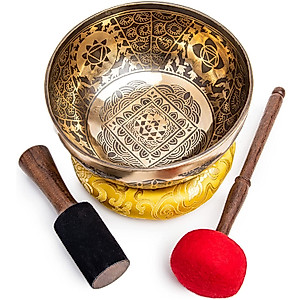 Large Tibetan Singing Bowl Set - 8.5" Master Healing Grade For Sound Bath Chakra 7 Metal Meditation Yoga By Himalayan Bazaar