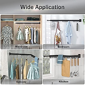 BOQORAD Wall Mounted Clothes Hanger Rack, Retractable Clothes Drying Rack,Space-Saver, Laundry Drying Rack,Collapsible, for Laundry,Balcony, Mudroom, Bedroom,Dark Grey Color,sh-02