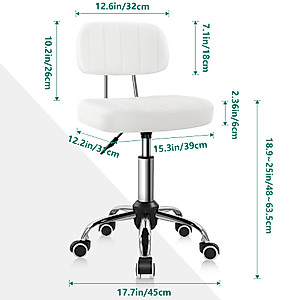 BFTOU White Square Swivel Stool with Wheel for Work SPA Shop Massage Height-Adjustable and Cost-Effective Rolling Stool Chair with Back