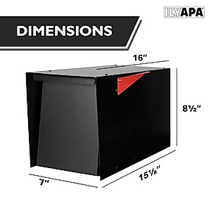 Ilyapa Modern Design Mailbox, Ready to Post Mount - All Black Powder Coated Steel Heavy Duty Curbside Welded Mailbox, All Weather Durable, Corrosion Resistant, Stainless Steel Hinges and Magnetic Door