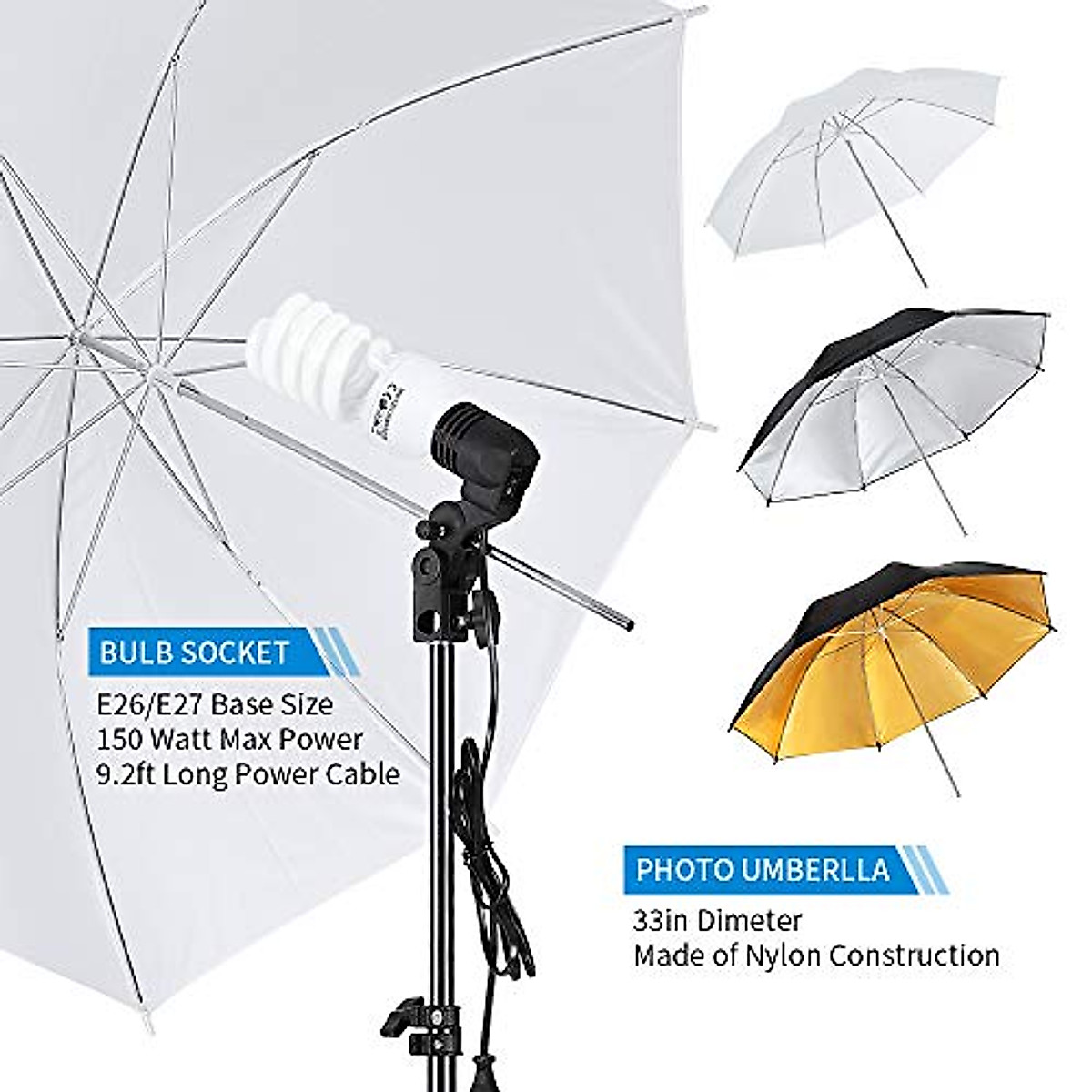 Kshioe Photography Lighting Kit, 6.5x10feet/2x3m Backdrops Stand Support System, 5 in 1 reflectors, 1600w 5500k Umbrellas Softbox Continuous Lighting Kit for Portrait, Product and Video Shooting