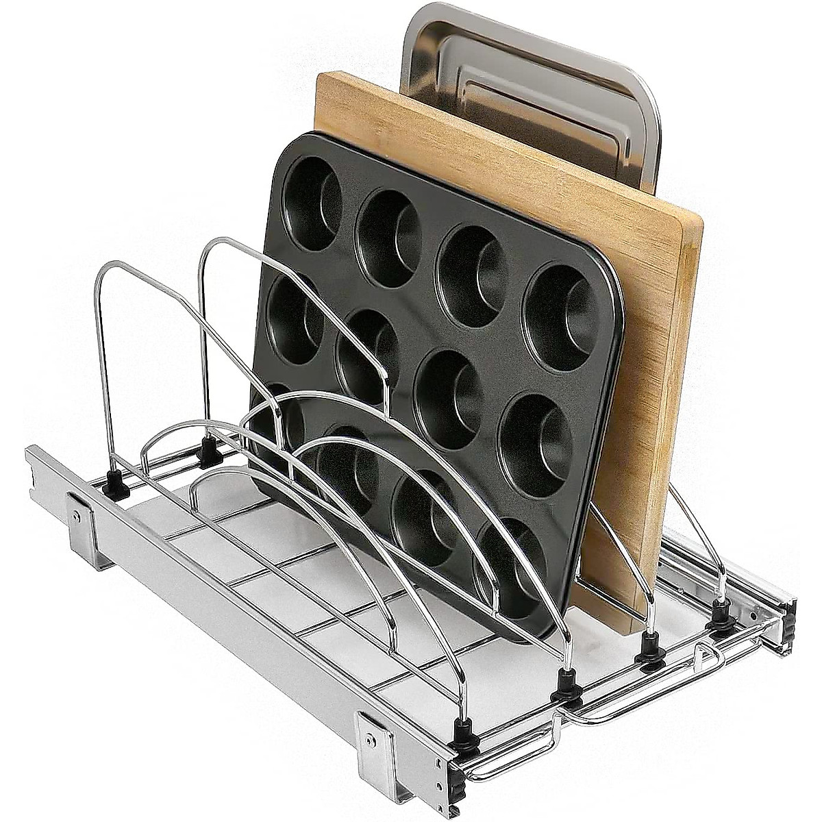BBLHOME Pull Out Cabinet Organizer 11" W x 20" D x 8" H Rack Slide Out Kitchen Cutting Board for Kitchen Pantry for Cookie Sheet, Bakeware and Tray, Chrome