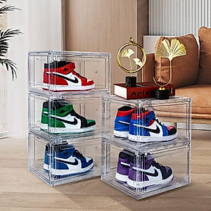 AOHMPT Upgraded 12 Pack Shoe Box,Acrylic Clear Shoe Boxes,Drop Front Shoe Storage Box,Clear Plastic Stackable Sneaker Box,Shoe Containers,Shoe Display Case,Sneaker Storage,Fits Up to Size 15
