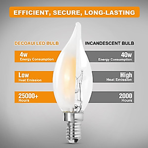 Decoaui E12 LED Chandelier Light Bulbs, 4W(40w Equivalent) Dimmable C11 Frosted Glass, 450 Lumens, 2700K Soft White, Candle Shaped, Ideal for Candelabras Open Fixtures, 12-Pack