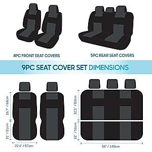 BDK PolyPro Car Seat Covers Full Set in Blue on Black, Front and Rear Split Bench Seat Covers for Cars, Easy to Install Car Seat Cover Set, Car Accessories for Auto Trucks Van SUV - Blue