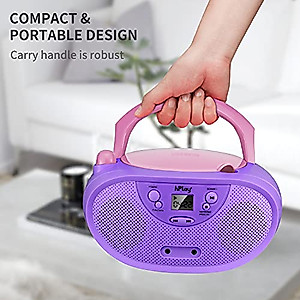 hPlay Gummy GC04 Portable CD Player Boombox with Digital Tunning AM FM Stereo Radio Kids CD Player LCD Display, Aux-Port Supported AC or Battery Powered - Pastel Violet