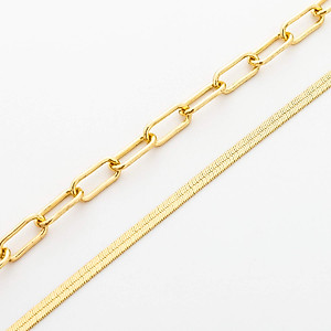 BaubleStar Link Layered Collar Necklace Gold Layering Paperclip Chain Herringbone Snake Choker Statement Fashion Jewelry for Women