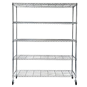 WEI WEI GLOBAL 5-Tier Heavy Duty Shelving Unit - Wire Shelving with Wheels - Metal Organizer Wire Rack - Bakers Rack - Garage Storage Shelves Organization - Standing Shelves Pantry Kitchen - Chrome