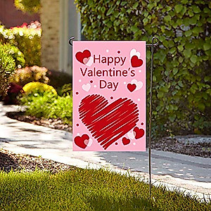 Happy Valentine Garden Flag Double Sided 12 X 18 Inch, Valentines Day Decorations for Garden Valentines Day Party Supplies
