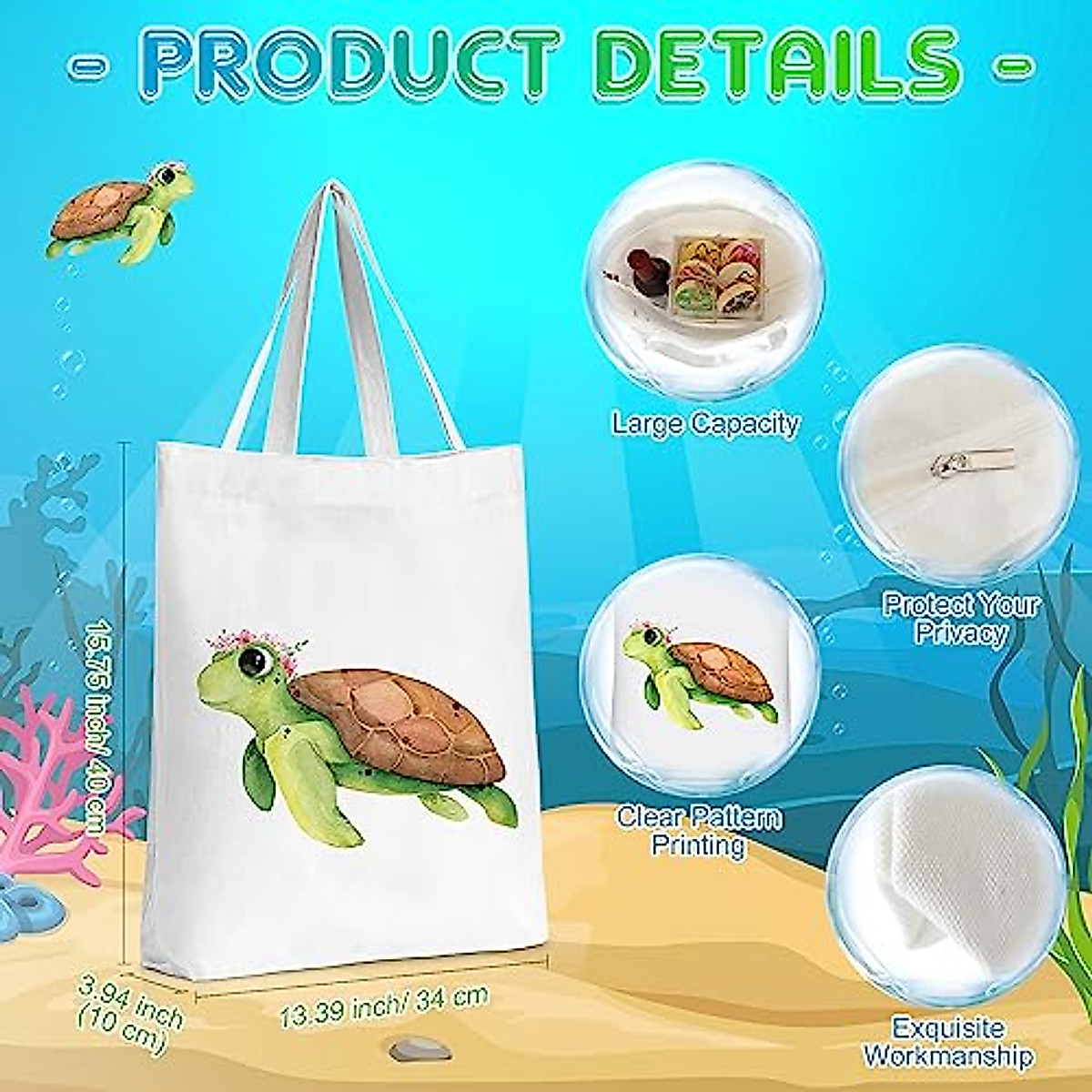 Sieral 2 Pieces Turtle Gifts for Women Turtle Lover Gifts Travel Cosmetic Bags Turtle Portable Makeup Zipper Pouch and Canvas Tote Bag Reusable Turtle Gifts for Girl Woman Lady
