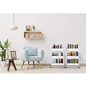 CAXXA 3-Tier Rolling Metal Storage Organizer - Mobile Utility Cart Kitchen Cart with Caster Wheels, White