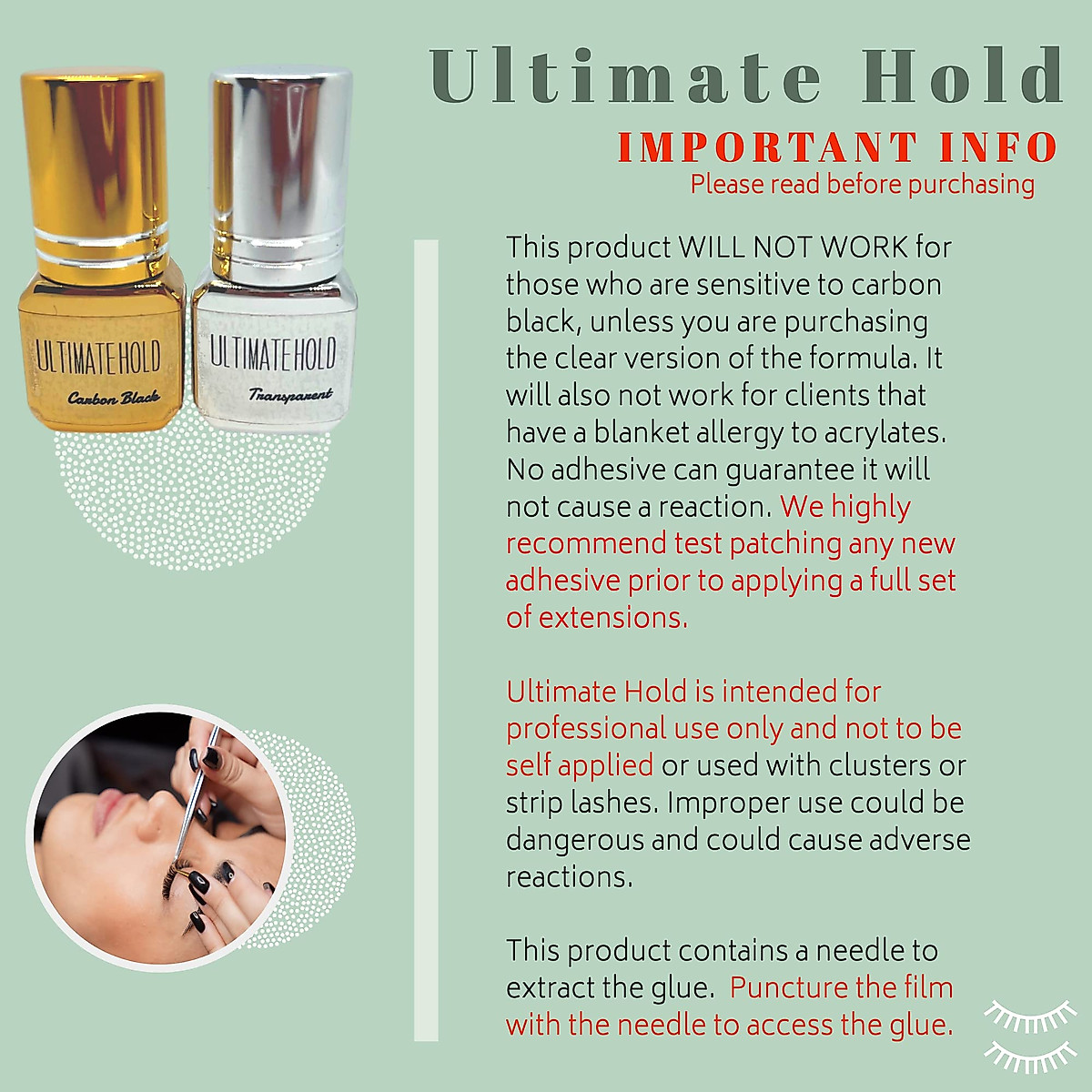 Sensitive Eyelash Extension Glue Ultimate Hold - Cyanoacrylate-Free, 3ml, Low Fume, 0.5-1.5 Sec Drying, Up to 6-Week Retention - Professional Adhesive for Semi-Permanent Lashes (Black)