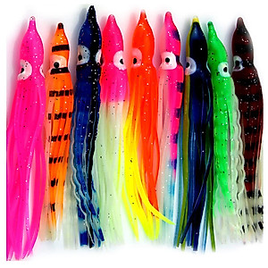 18cm Fishing Trolling Lures Octopus Skirts Bait for Marlin Tuna Mahi Dolphin Big Fishing Game Saltwater Squid Skirt Fishing Tackle (20pcs)
