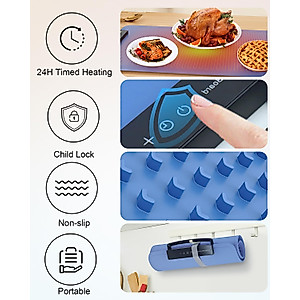 Food Warming Mat for Electric Warming Tray: 24H Timer Full Surface Heating Food Warmer - 7 Temperature Portable Food Warming Mat for Buffet - Silicone Heating Mat for Parties and Daily Use
