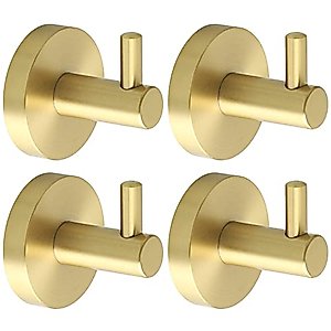 Alise Towel Hook Bathroom Single Robe Hooks Wall Mount Clothes Hook for Bedroom Kitchen Cloakroom Door Back Cabinet,GDL3903G-4P SUS304 Stainless Steel Brushed Gold Pack of 4