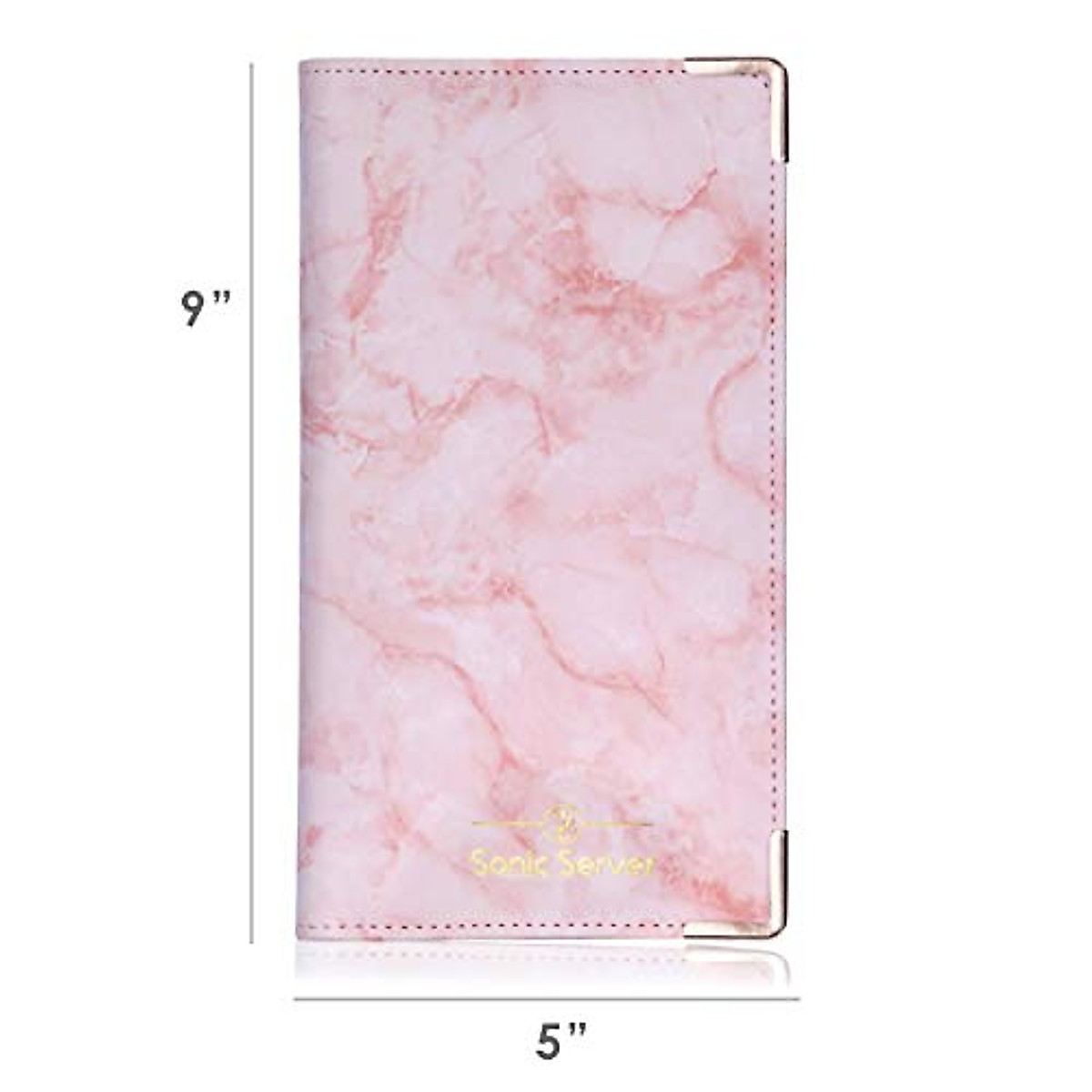 Sonic Server 5x9 11-Pocket Server Book Organizer with Double Magnetic Pockets and Zipper Pocket for Waitress Waiter Waitstaff | Marble Pink