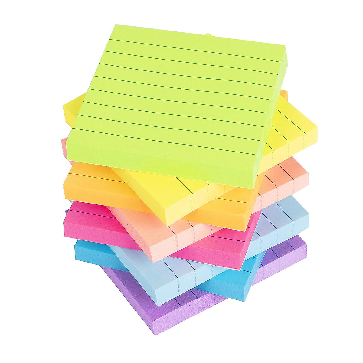 (8 Pack) Lined Sticky Notes 3x3 in Bright Ruled Post Stickies Colorful Super Sticking Power Memo Pads Strong Adhesive, 82 Sheets/pad