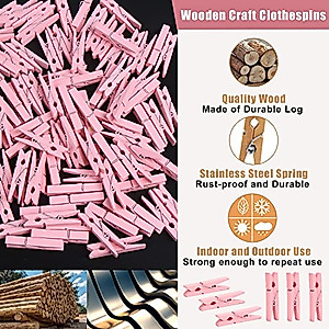 KIMOBER 1.77Inch Wooden Clothespins,Pink Craft Wood Clothes Pins Pegs Clips for Hanging Photos,Paper Crafts,100PCS