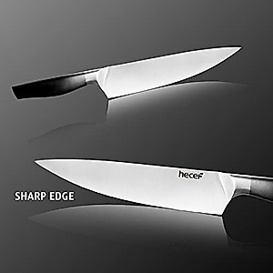 hecef Gradient Black Kitchen Knife Set of 5, Chef Knife Set with Satin Finished Blade & Hollow Handle & Protective Sheaths, Includes Chef, Santoku, Bread, Utility & Paring Knife