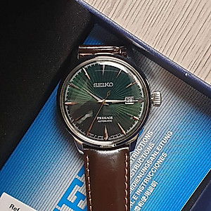 SEIKO mens PRESAGE 'Mockingbird' Cocktail Green Dial with Brown Leather Watch SRPD37J1