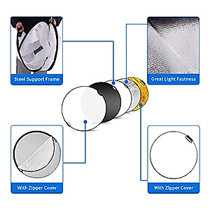 Selens 32 Inch (80cm) Reflector Photography, Collapsible Light Reflector with Carrying Case, 5 in 1 Handle Reflector for Photography Photo Studio Lighting -Translucent, Silver, Gold, White and Black