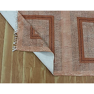Casavani Hand Block Printed Cotton Dhurrie Bordered Brown & Beige Area Rug Doormat Floor Rug Indoor Area Rugs for Bedroom Living Room Laundry Room 10x18 Feet
