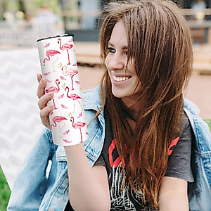 Cute Flamingo Tumbler With Lid and Straw, 20 oz Insulated Coffee Travel Mug, Gifts for Women, Pink Decor
