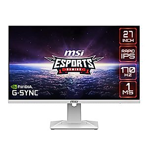 MSI G274QRFW, 27" Gaming Monitor, 2560 x 1440 (QHD), Rapid IPS, 1ms, 170Hz, G-Sync Compatible, HDR Ready, HDMI, Displayport, Tilt, Swivel, Height Adjustable,White