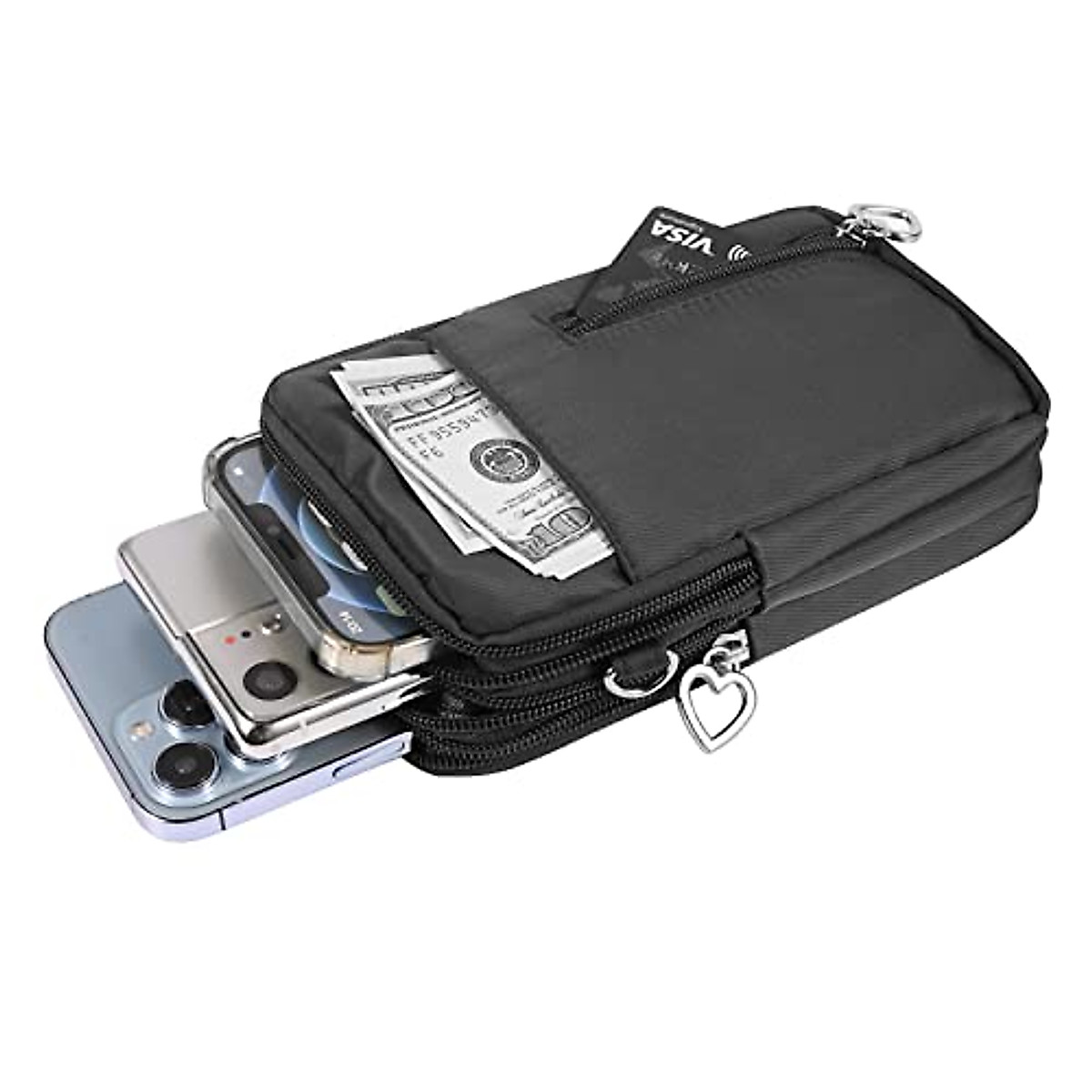 Small Crossbody Wallet Phone Bag Women Mini Shoulder Purse for iPhone 14 Pro Max 14 Plus iPhone 13 MIni 13 Pro Max 12 Pro Max XR 11 Pro Max X XS Max BLU Bold N2 G90 G91 TCL 30 Z 6.1 (Black)