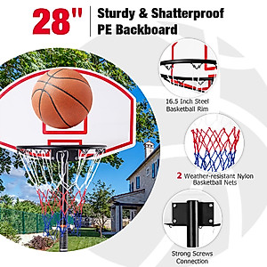 Goplus Portable Basketball Hoop, 7.1FT-8.1FT Height Adjustable Basketball Goal System with 28" Shatterproof Backboard, 2 Nets,16.5" Rim, Wheels, Indoor Outdoor Basketball Stand for Kids Teens Adults