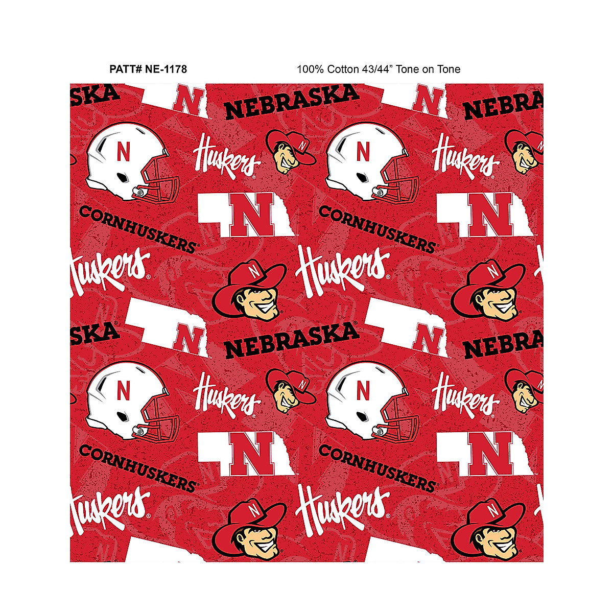 University of Nebraska Cotton Fabric with New Tone On Tone Design Newest Pattern
