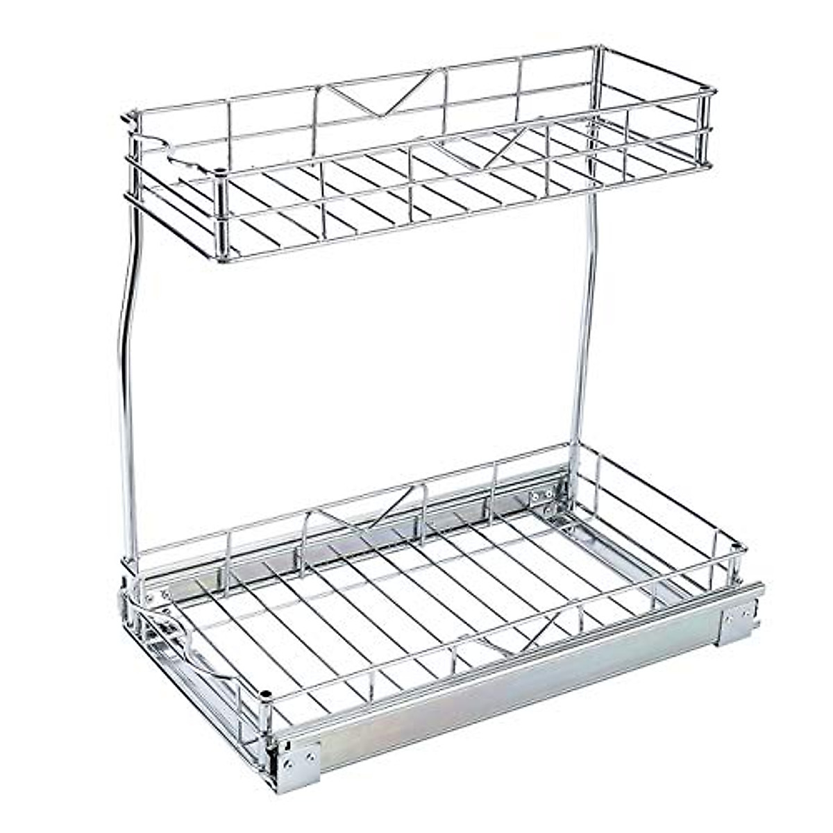 TQVAI Pull Out Cabinet Drawer Organizer, 2 Tier Kitchen Cabinet Roll Out Storage Shelves, Slide Wire Shelf Basket - Request at Least 12 inch Cabinet Opening, Half Top