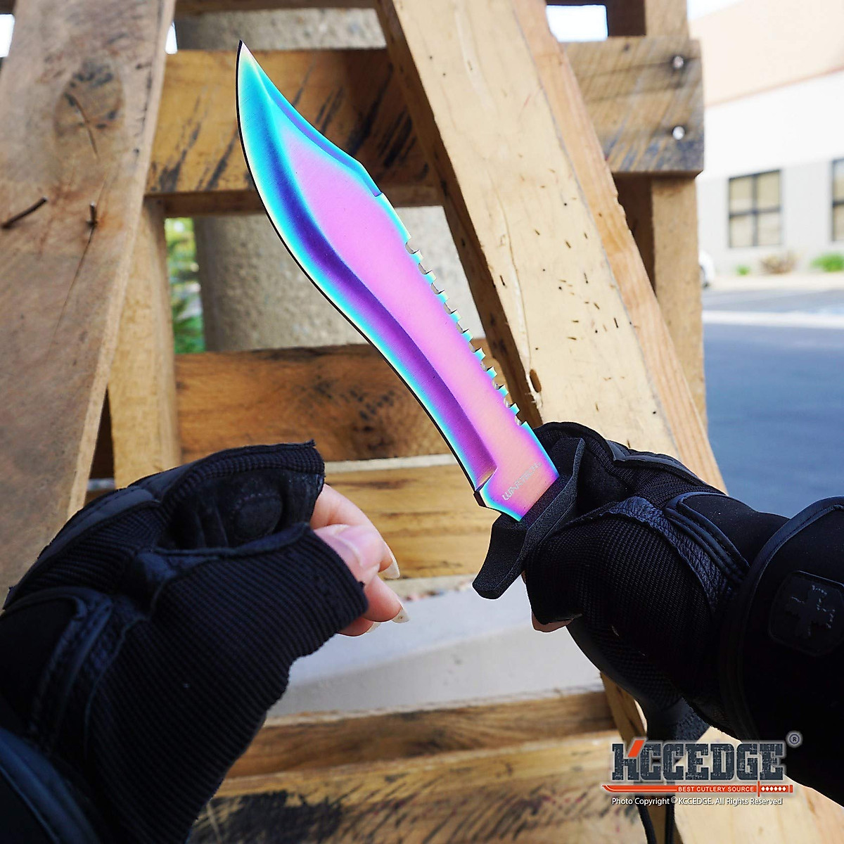 KCCEDGE BEST CUTLERY SOURCE Tactical Knife Survival Knife Hunting Knife Fixed Blade Knife Razor Sharp Edge Camping Accessories Camping Gear Survival Kit Survival Gear Tactical Gear 54658 (Rainbow)